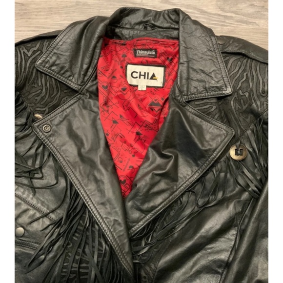 Chia | Jackets & Coats | Vintage 8s Chia Black Leather Fringed ...